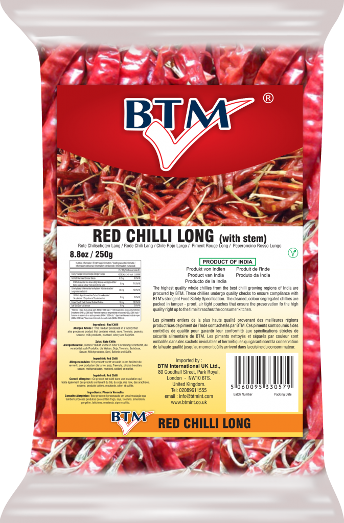 BTM Red Whole Chillies Long with Stem 250g – BTM International